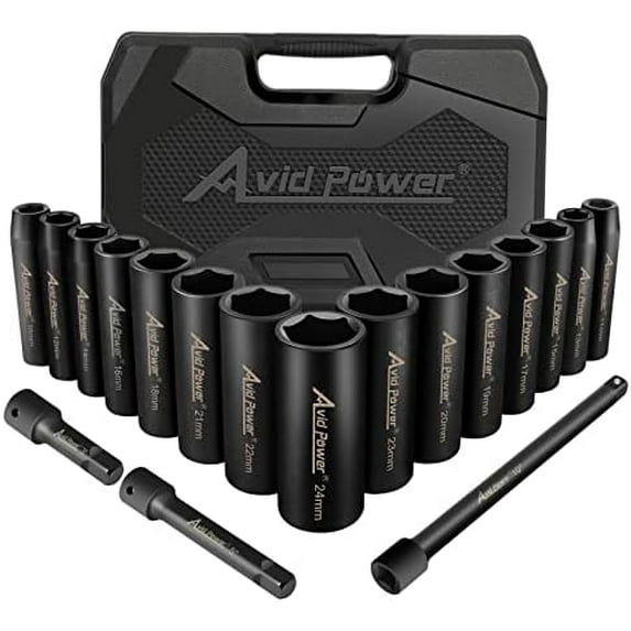 18pcs 1/2-inch Drive Impact Socket Set, 10-24mm Metric Sizes Sockets ...
