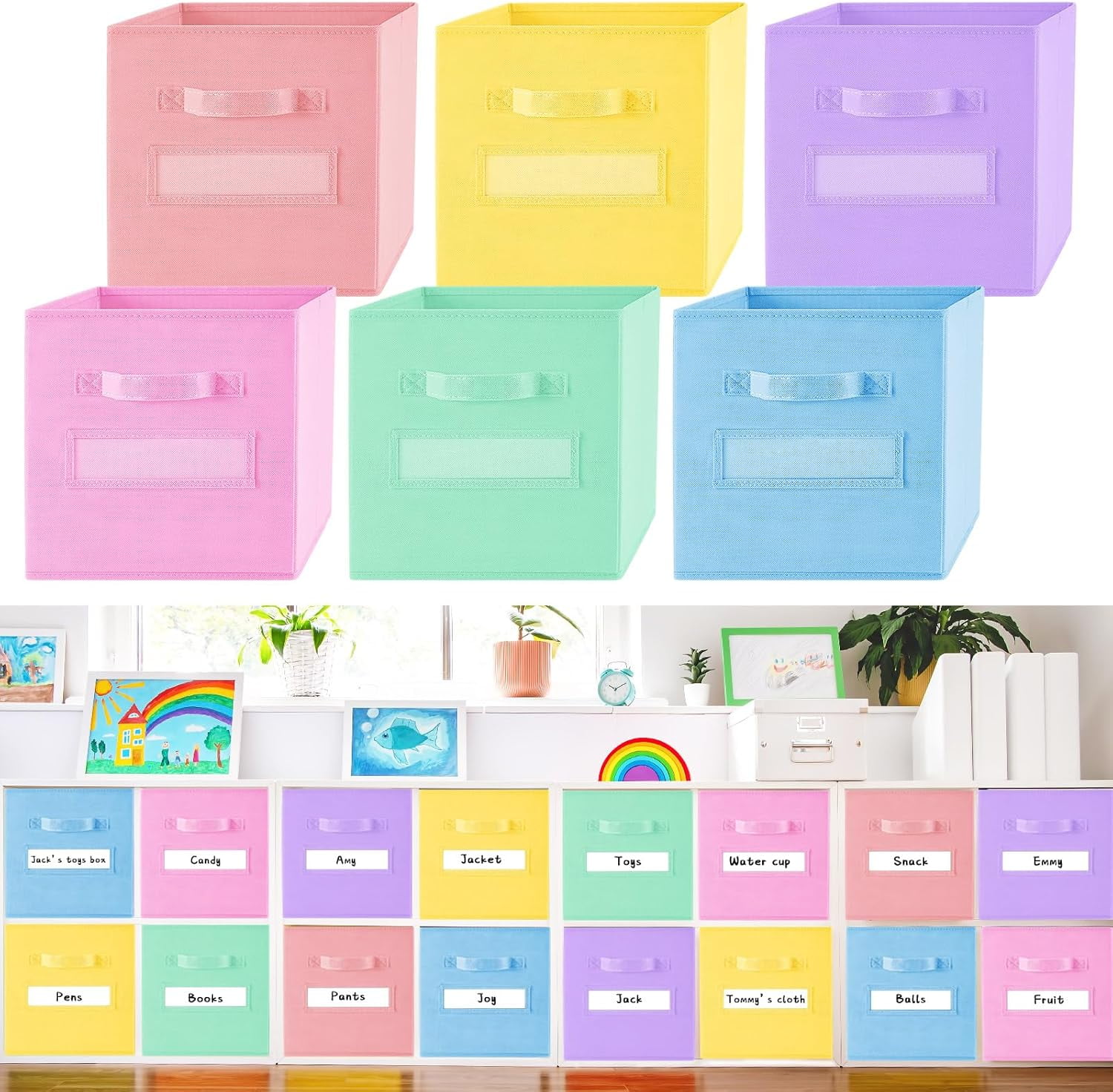 18pcs 11 Inch Fabric Storage Cubes Sturdy Colorful Cube Storage Bins ...