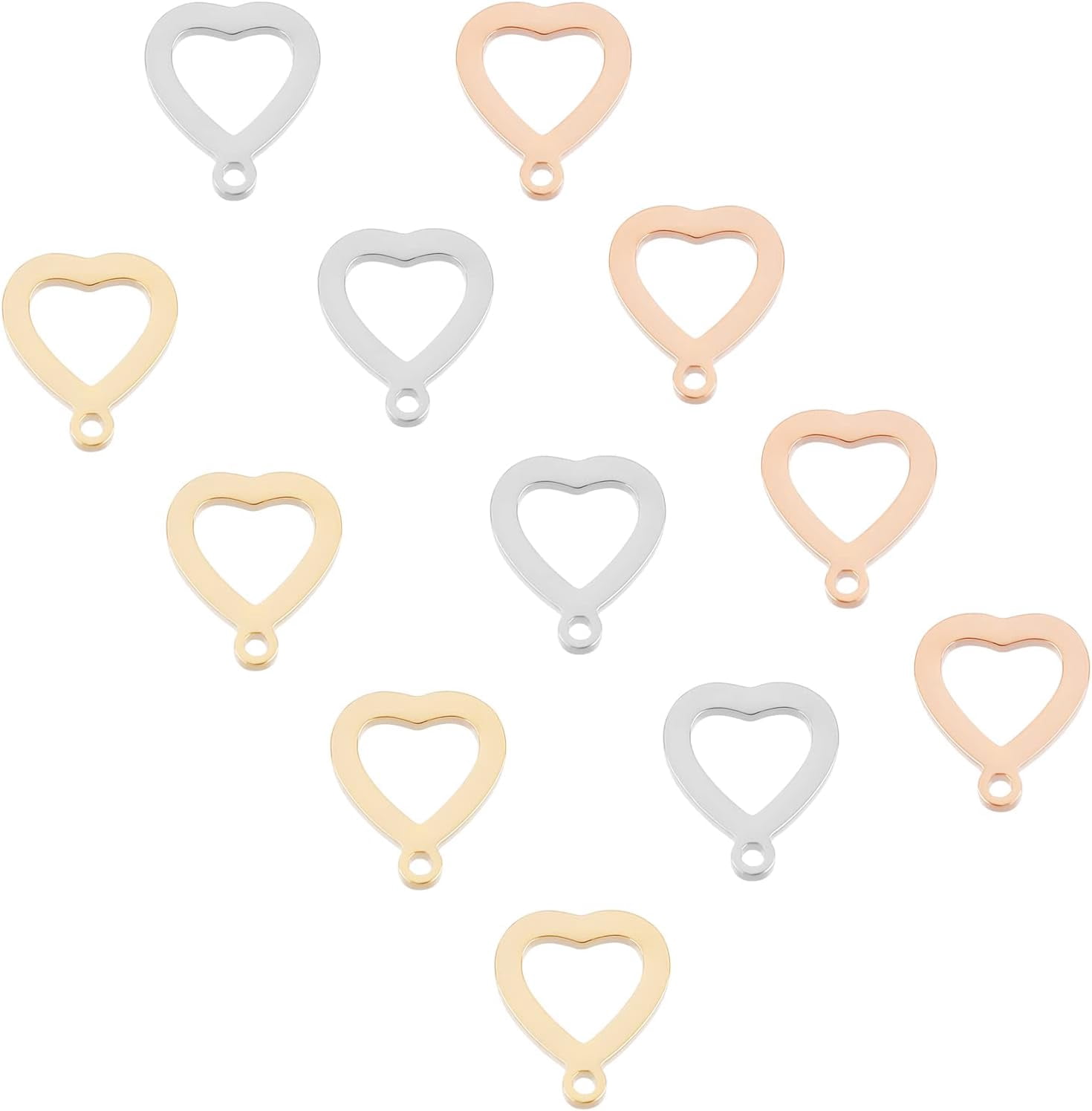 18pcs 3 Colors Hollow Heart Charms Stainless Steel Open Heart Charms ...
