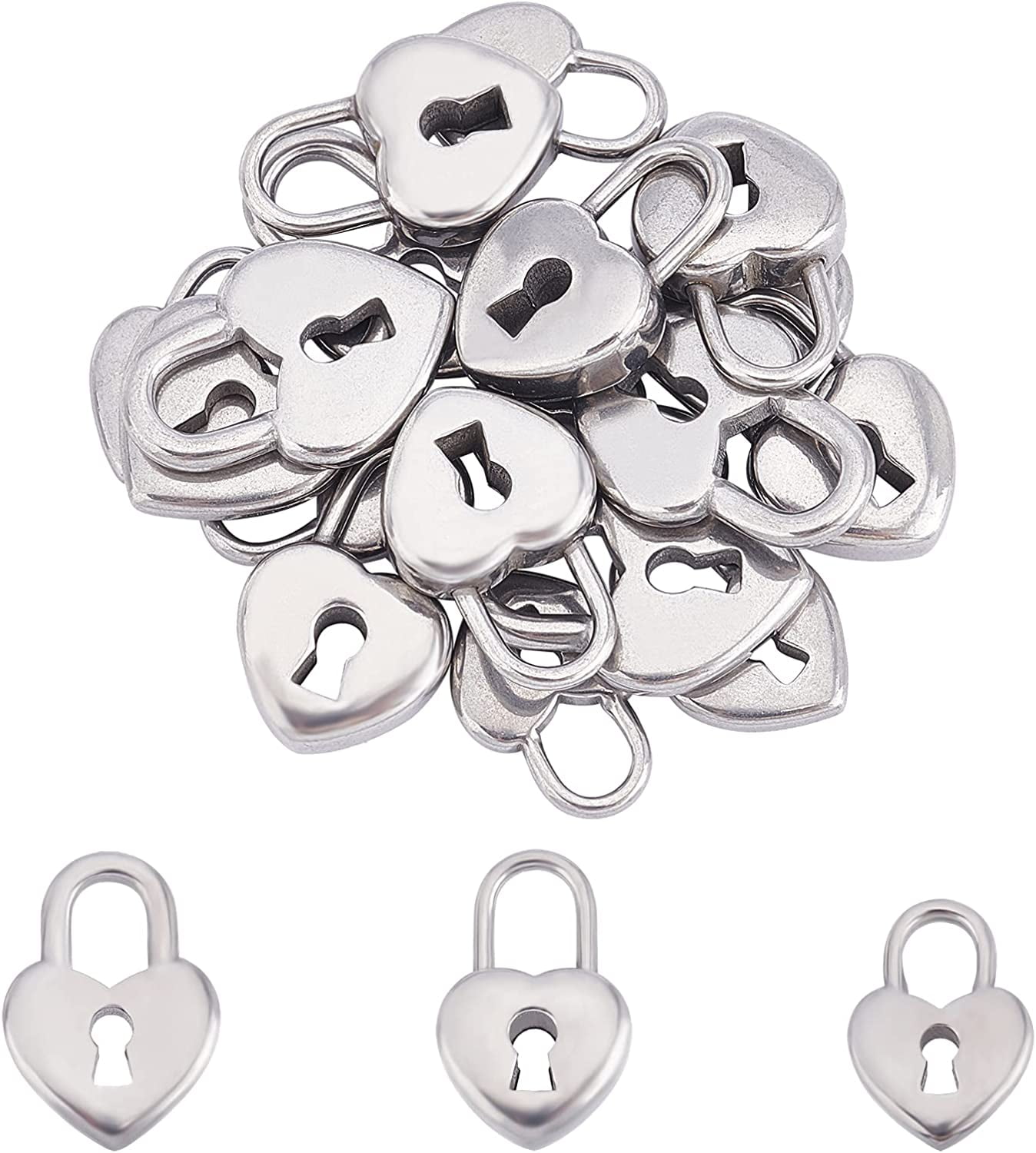 18pcs 3 Sizes Heart Lock Charms 304 Stainless Steel Pendants Love lock ...