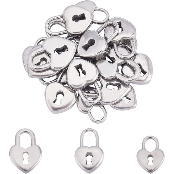 18pcs 3 Sizes Heart Lock Charms 304 Stainless Steel Pendants Love lock ...