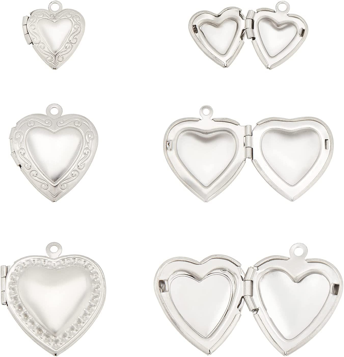 18pcs 3 Sizes Heart Photo Frame Locket Pendants Stainless Steel ...