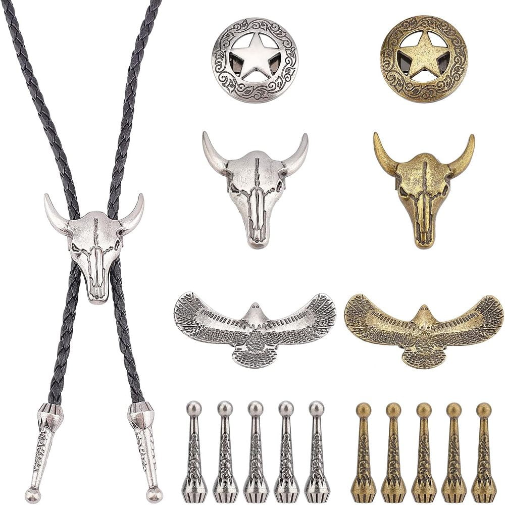 18pcs 4Styles Bolo Tie Tips Replacement End Caps with OX Head Star ...