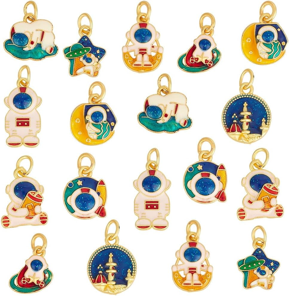 18pcs 9 Styles Enamel Spacemen Charms Astronaut Space Pendants Dangle ...