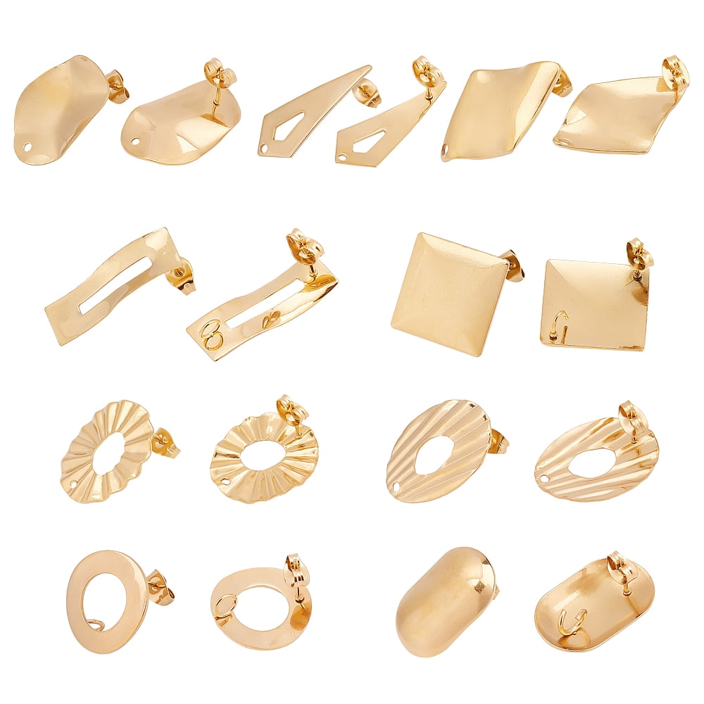 18pcs 9 Styles Golden Stainless Steel Stud Earring Hypoallergenic ...