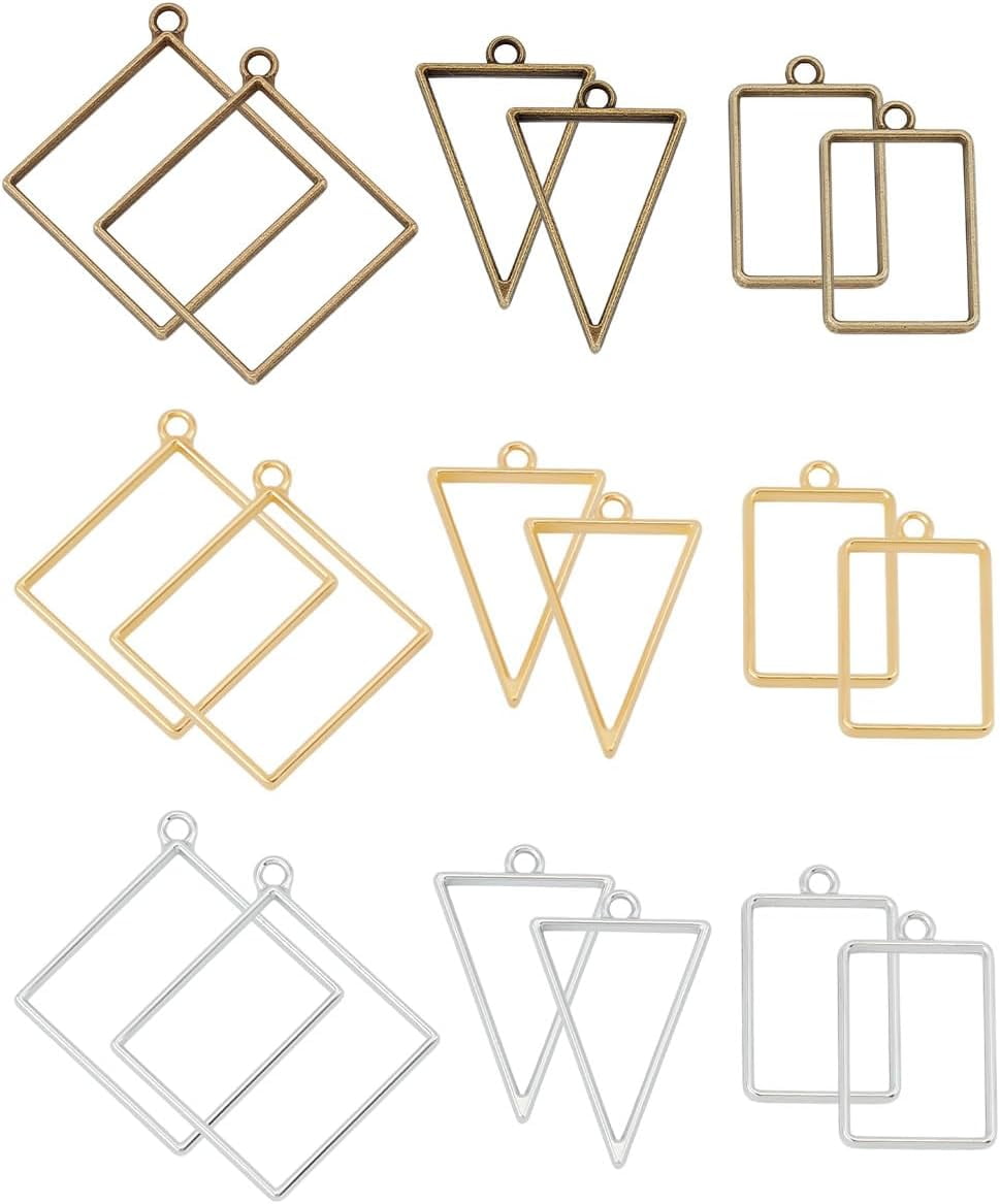 18pcs 9 styles Rack Plating Alloy Rectangle Open Back Bezel Pendants For DIY UV Resin Epoxy ...