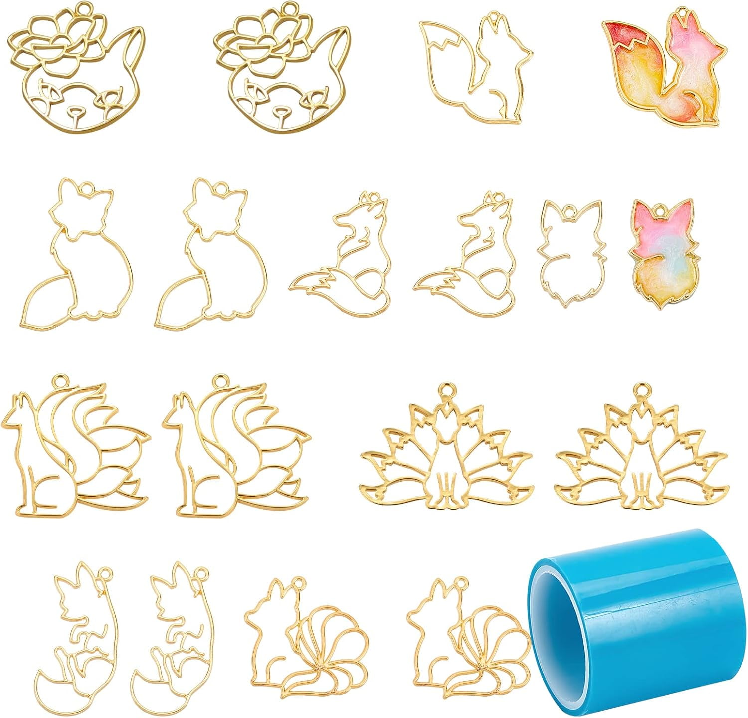 18pcs Animal Open Back Bezel Pendants Fox Shape Bezel Pendants with ...