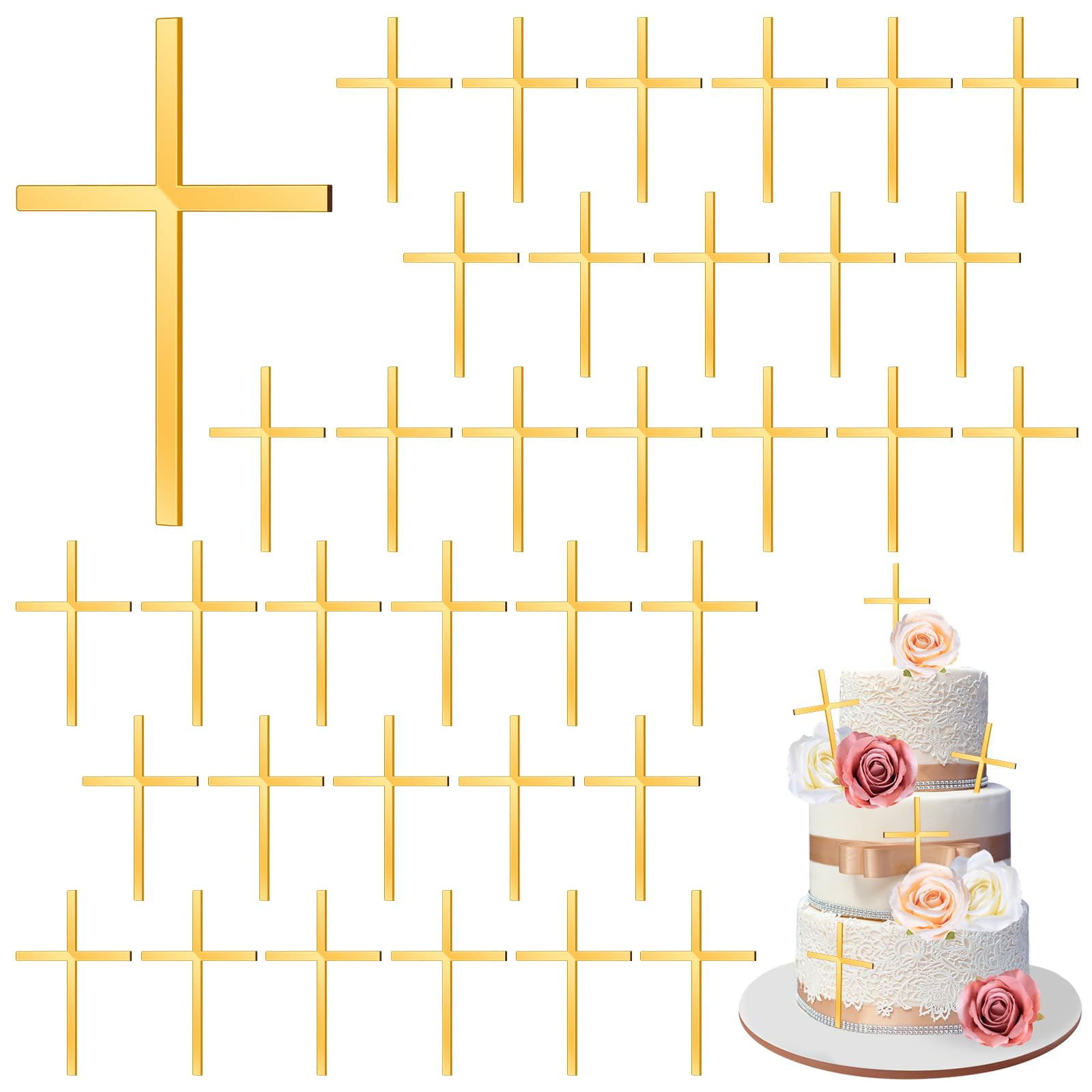 18pcs Baptism Cake Toppers GGA1 Acrylic Cross Cupcake Toppers Gold ...