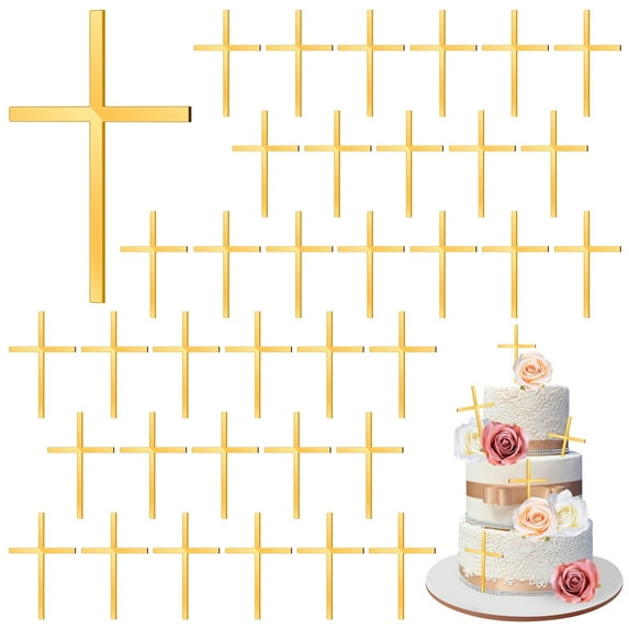 18pcs Baptism Cake Toppers GGA1 Acrylic Cross Cupcake Toppers Gold ...
