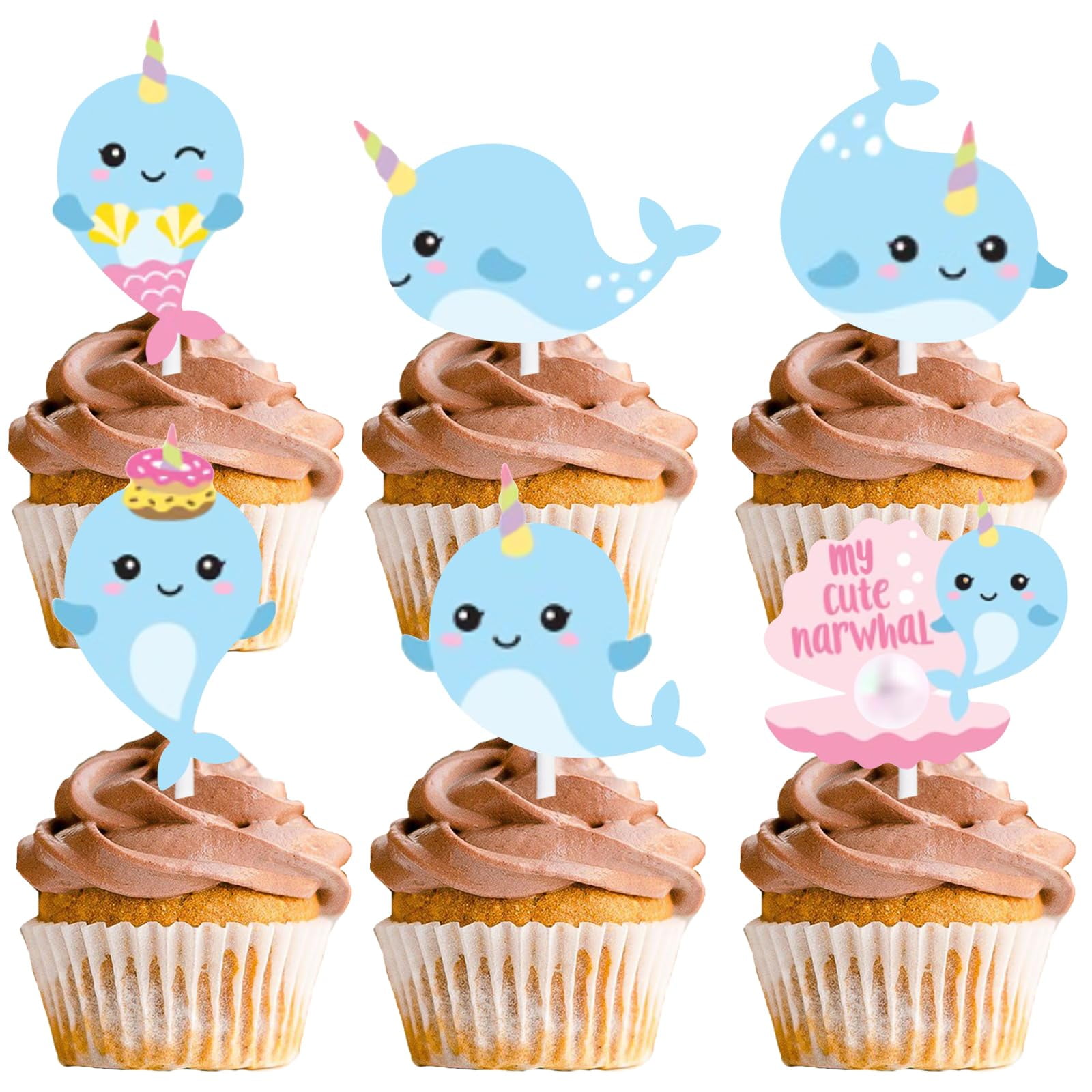 18pcs Blue Glitter Narwhal ZS23 Dessert Cupcake Nautical Ocean Sea ...