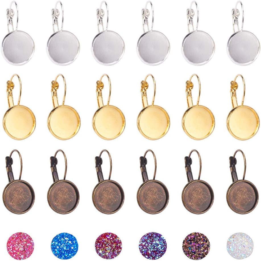 18pcs Brass Lever Back Hoop Bezel Earring Components with 30PCS 16mm ...