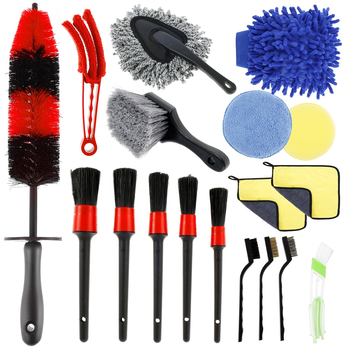 JTWEEN 18pcs Auto Cleaning Kit - Detail Brushes, Tire Brush, Towels for ...