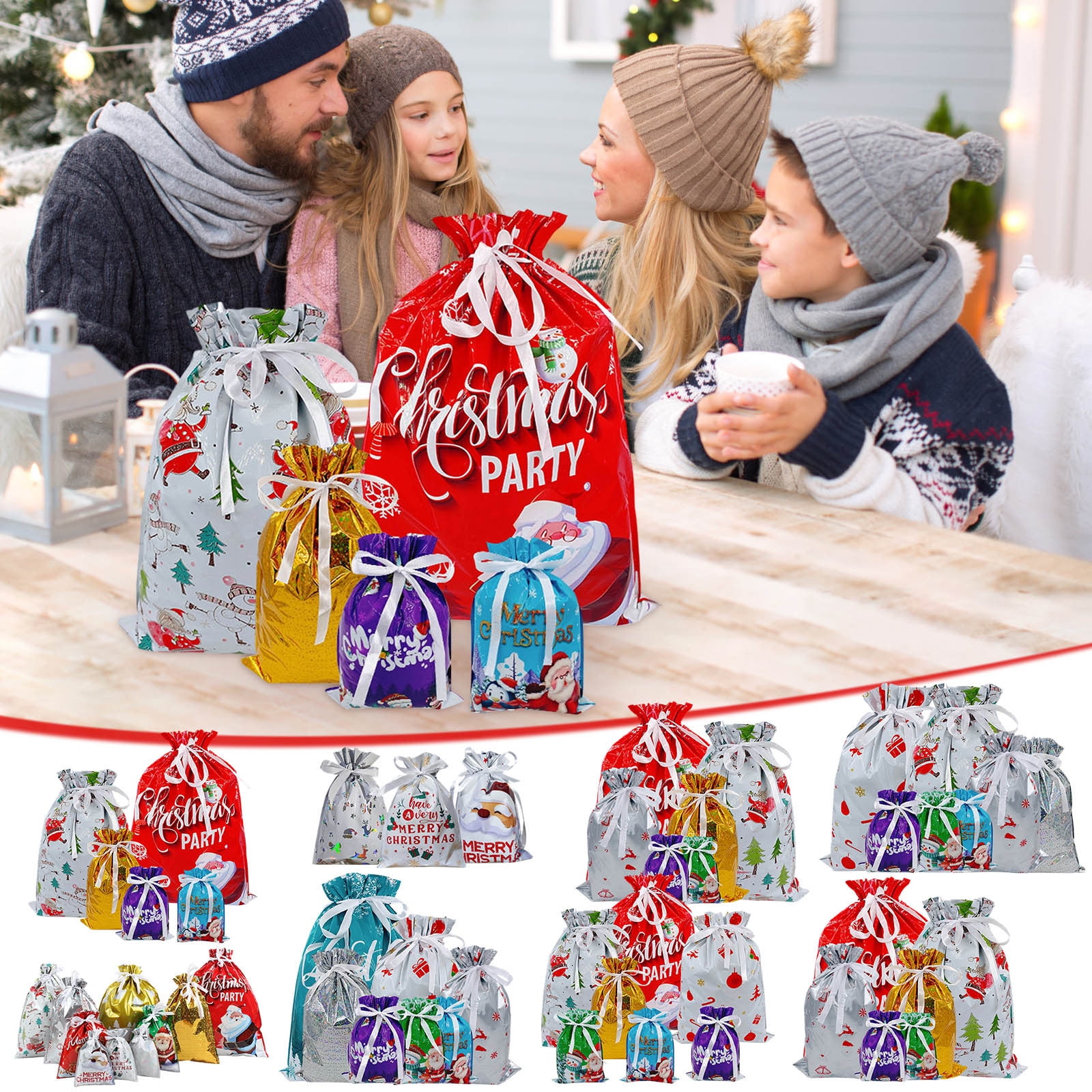 18pcs Christmas Drawstring Gift Bag Set - Festive Storage & Packaging ...