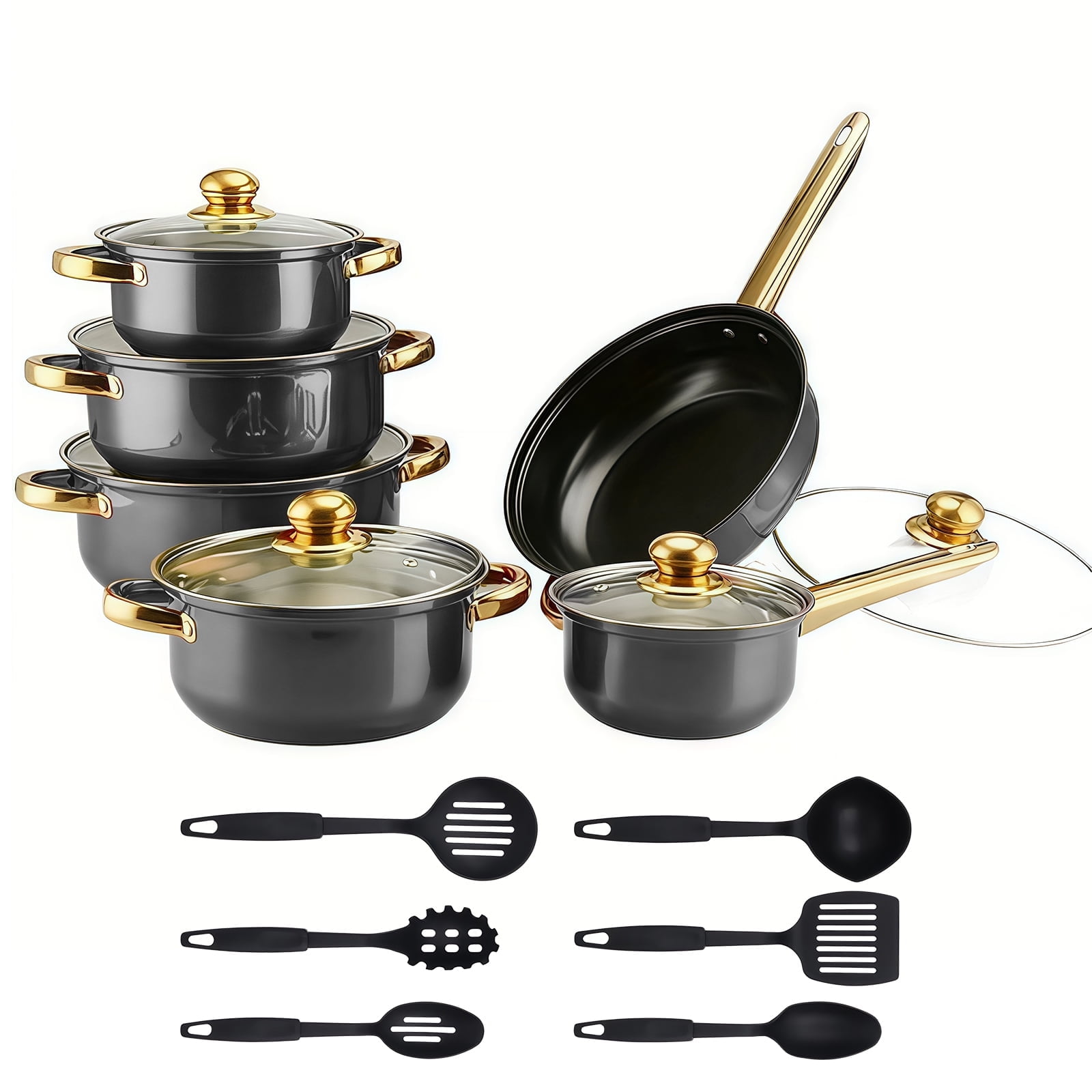 18 Piece Pots and Pans Set, Nonstick Cookware Set with Handles and Pans ...