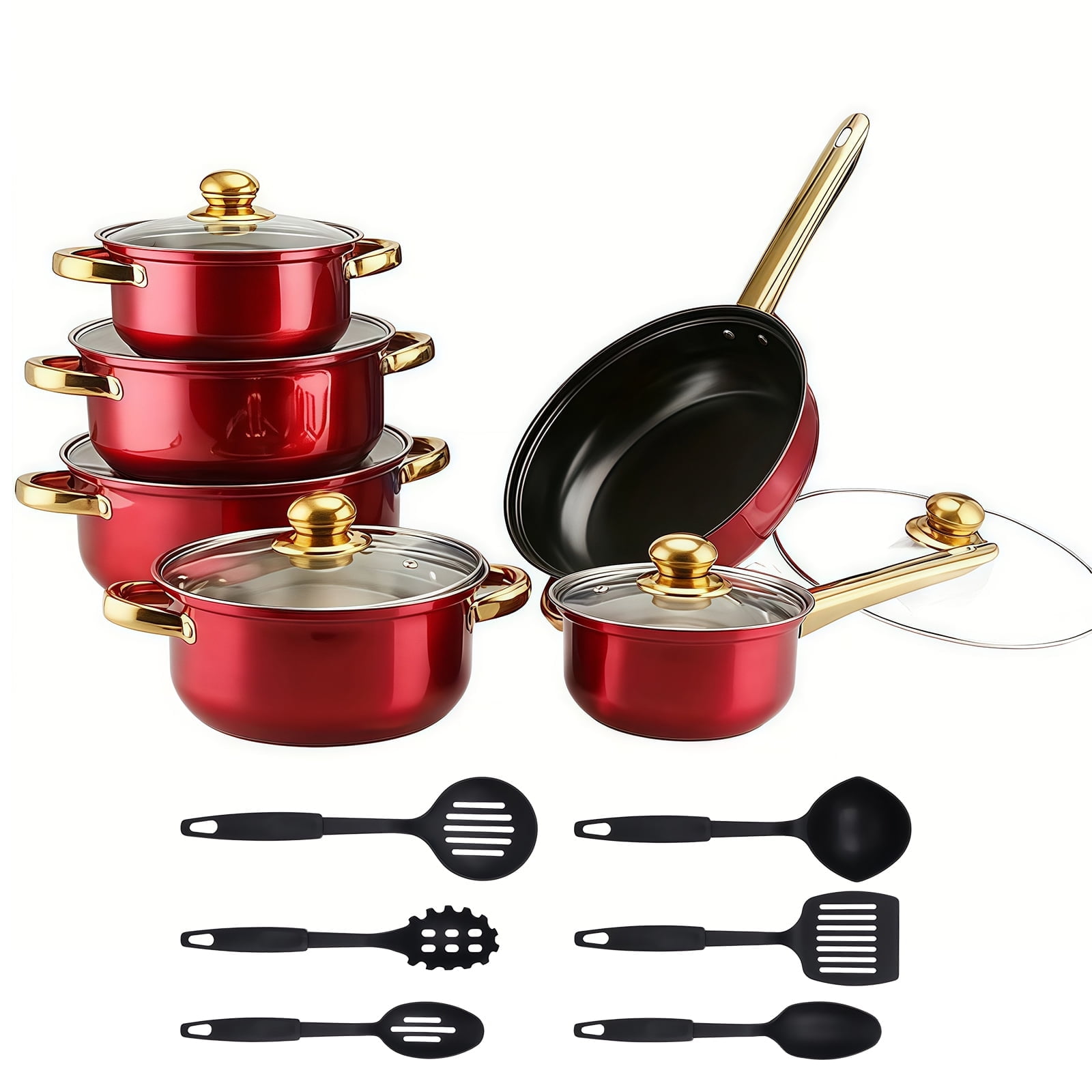 18 Piece Pots and Pans Set, Nonstick Cookware Set with Handles and Pans ...