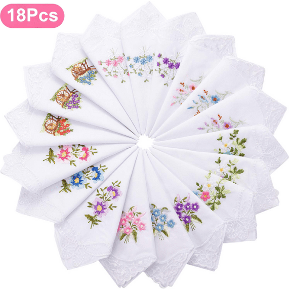 18pcs Classic Floral Handkerchiefs,Women's Cotton Hankies, Flower ...