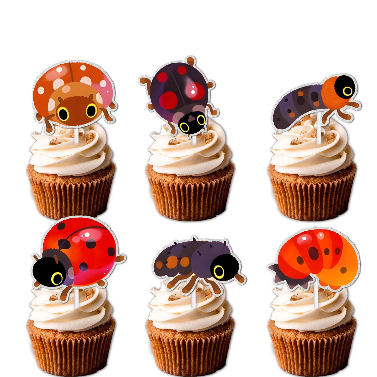 18pcs Colorful Glitter Ladybird Dessert Cupcake Topper Spring Insect ...