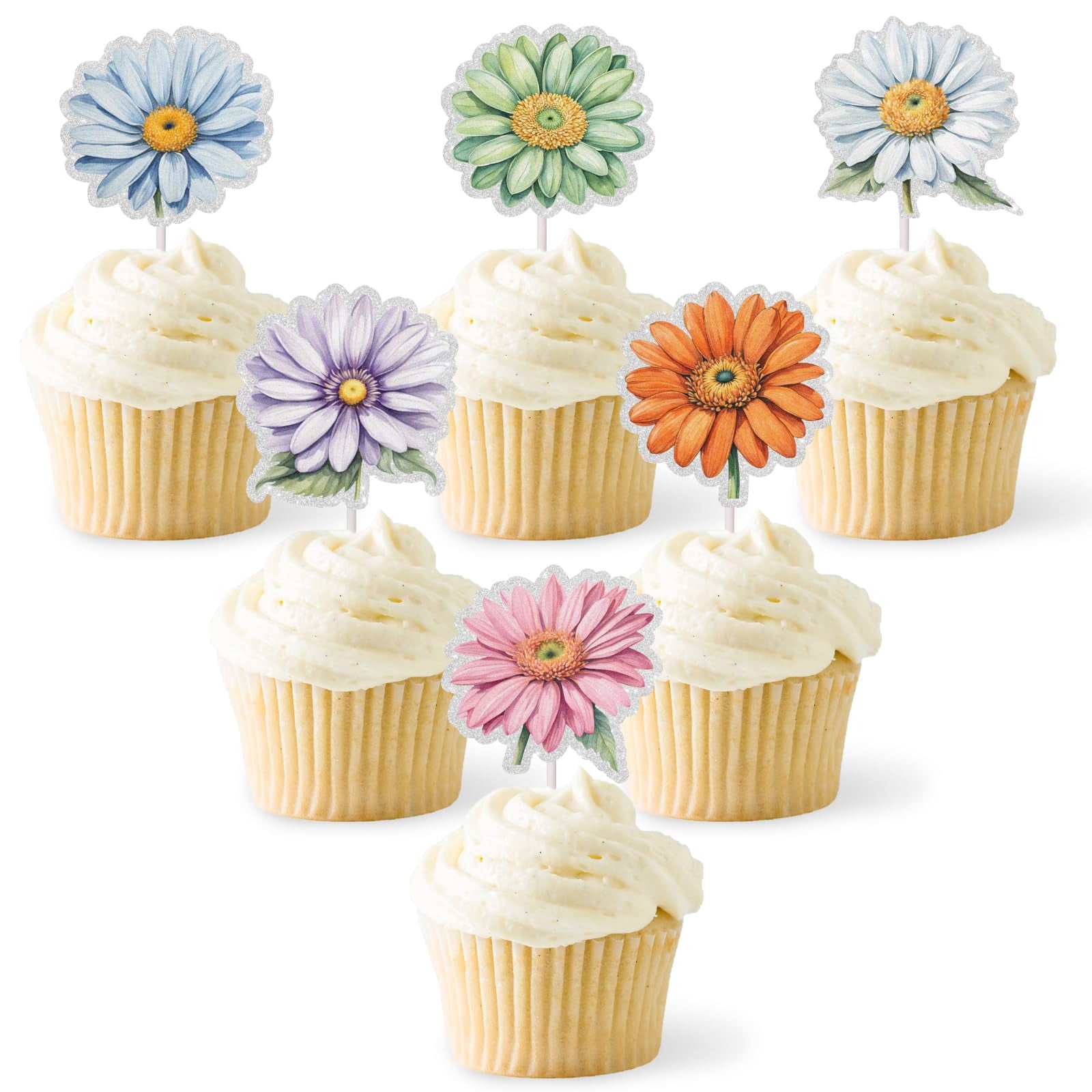 18pcs Daisy CupcakeEGSC Toppers Glitter Daisy Cake Decorations Daisy ...