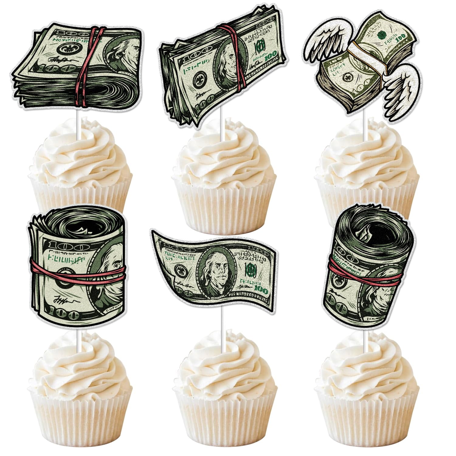 18pcs Dallor Cupcake Toppers Dollar Bill BSL1 Sign Happy Birthday ...