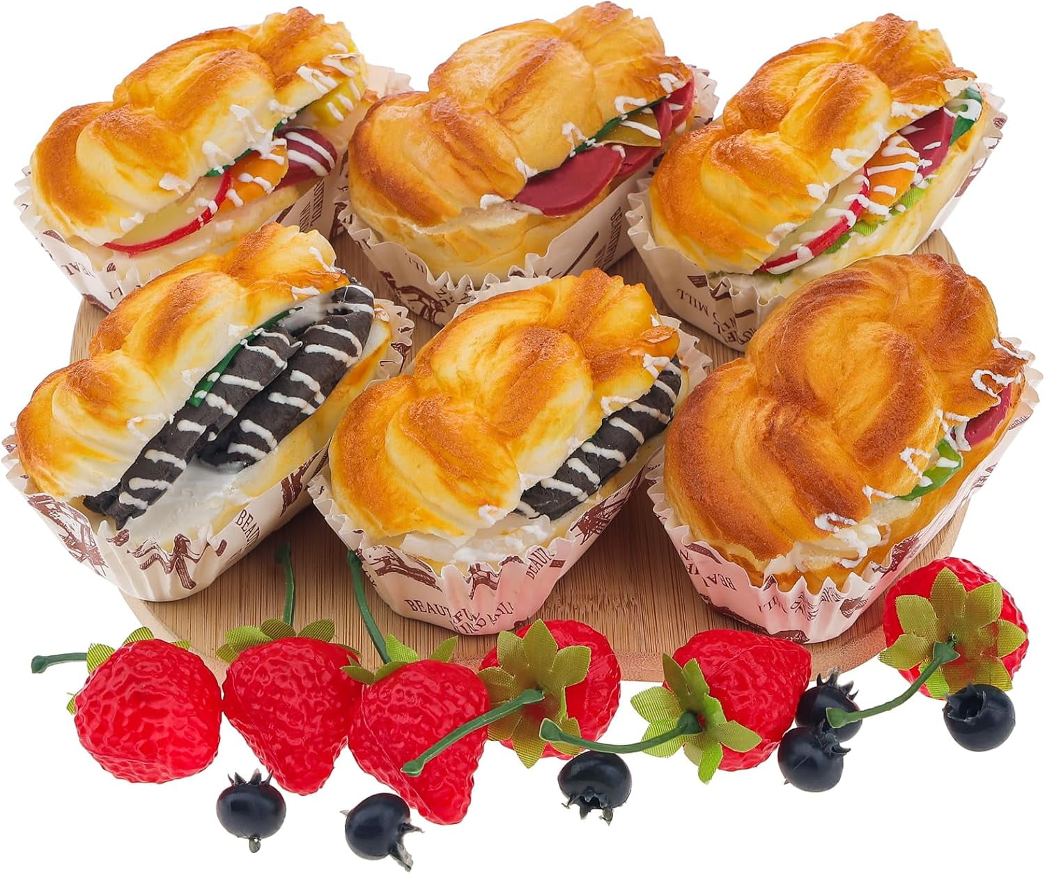 18pcs Fake Sandwich Breads Fruit Set Artificial Blueberries ...