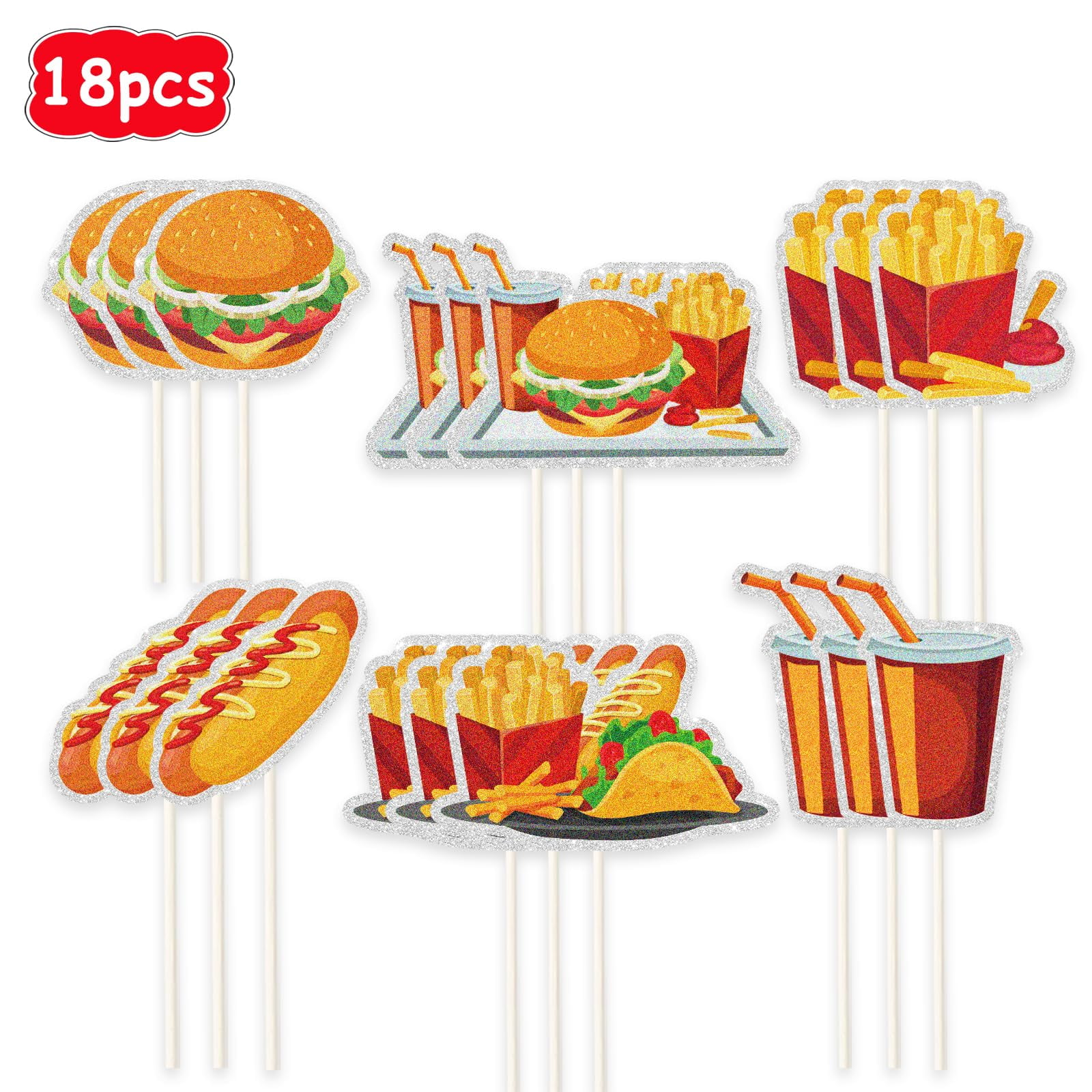 18pcs Fast Food SCH4 Dessert Cupcake Toppers,French Fries Hamburger Hot ...