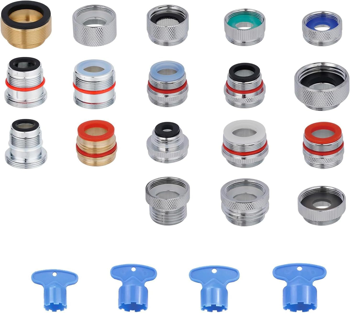 18pcs Faucet Adapter Kit Brass Metal Faucet Aerator Adapter Set, Male ...