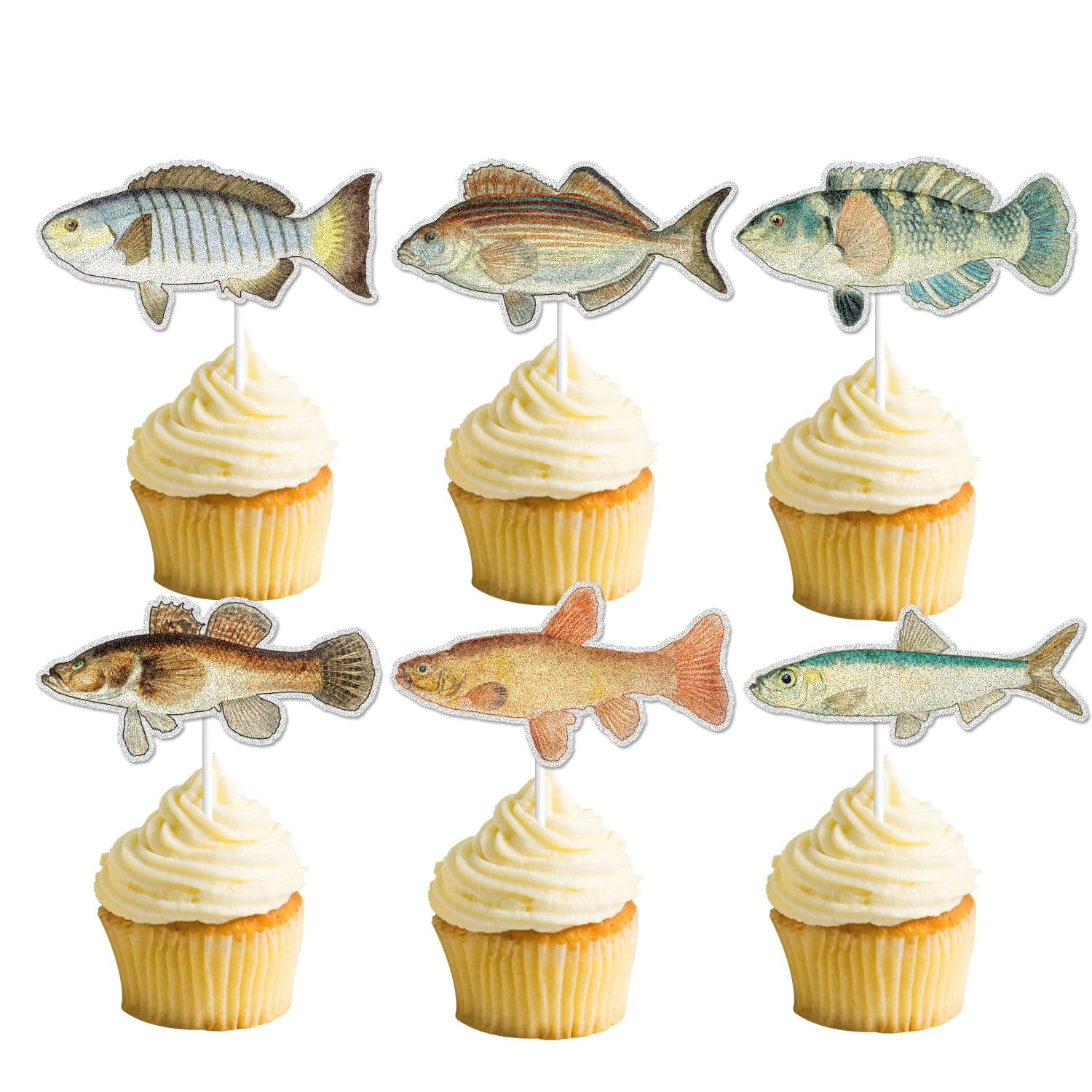 18pcs Fish Happy Birthday Cupcake Toppers Little Fisherman Cupcake ...