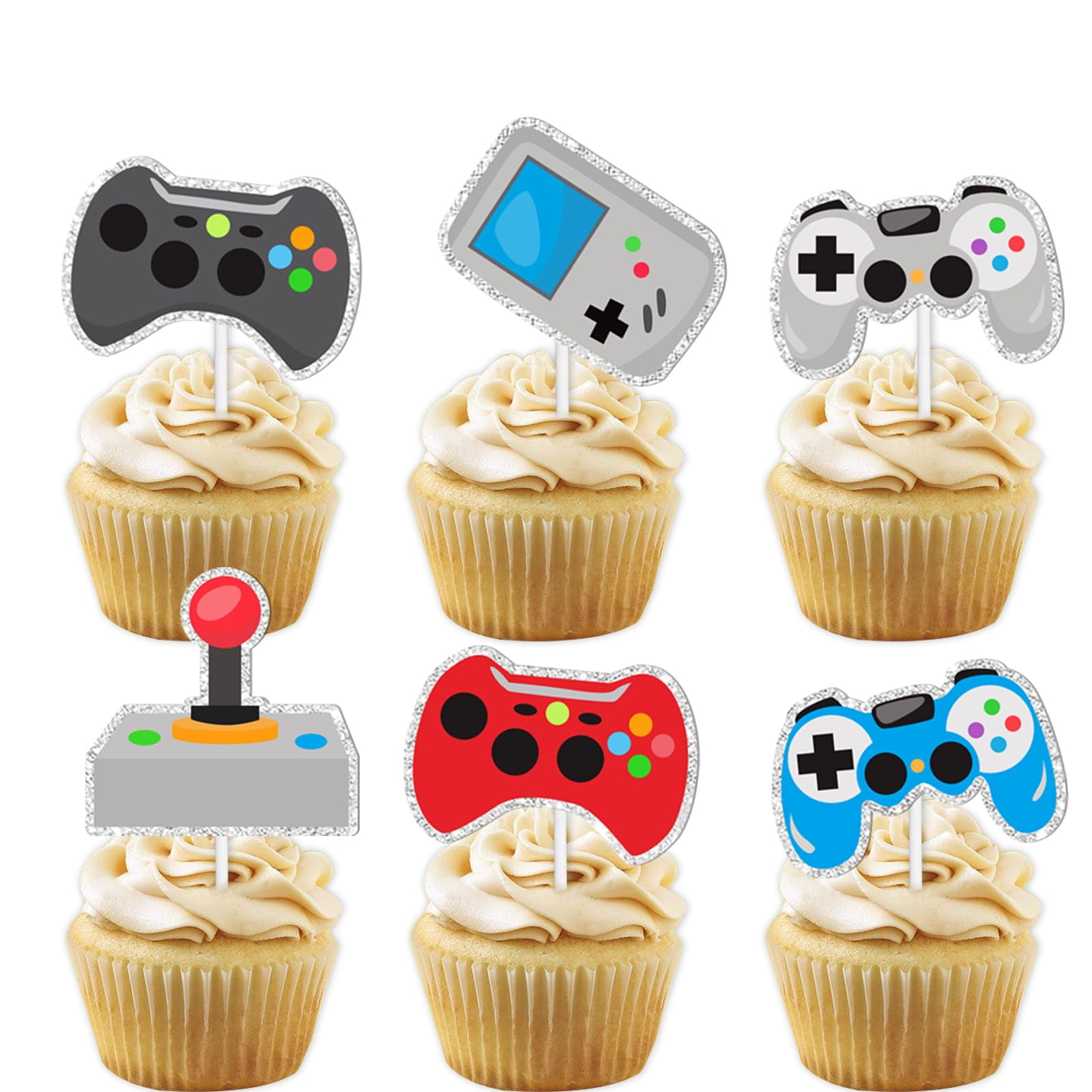 18pcs Glitter Dessert Cupcake CI30 Topper Colorful Teenager Video Game ...