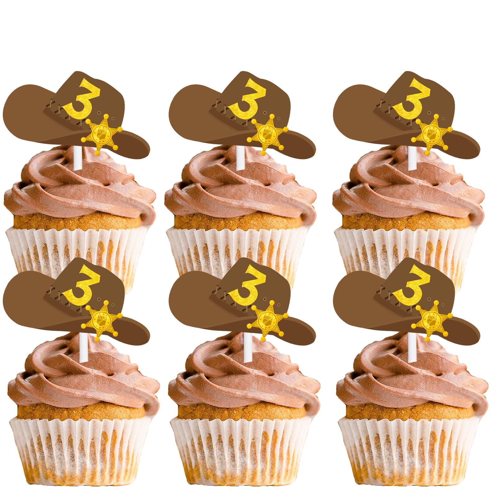 18pcs Gold Glitter Cowboy CM31 Hat 3 Dessert Cupcake Topper Cow Country ...