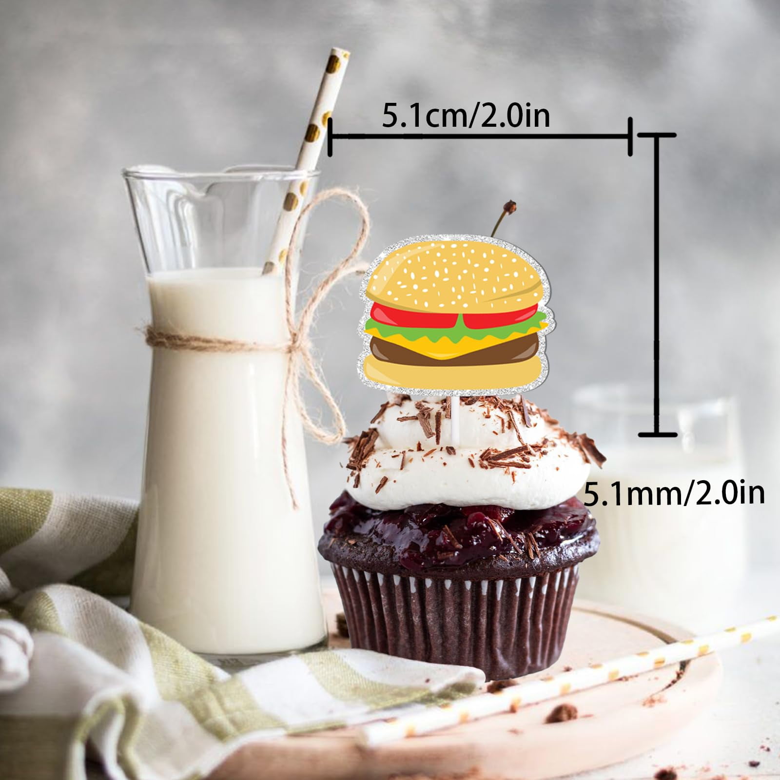 18pcs Gold Glitter SCH4 Dessert Cupcake Topper Foody Fast Food Hot Dog ...