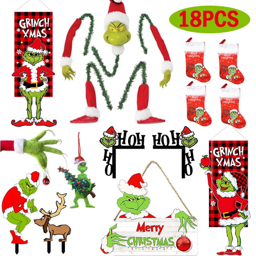 18pcs Grinch Christmas Decorations,Christmas Tree Ornament Xmas Holiday ...