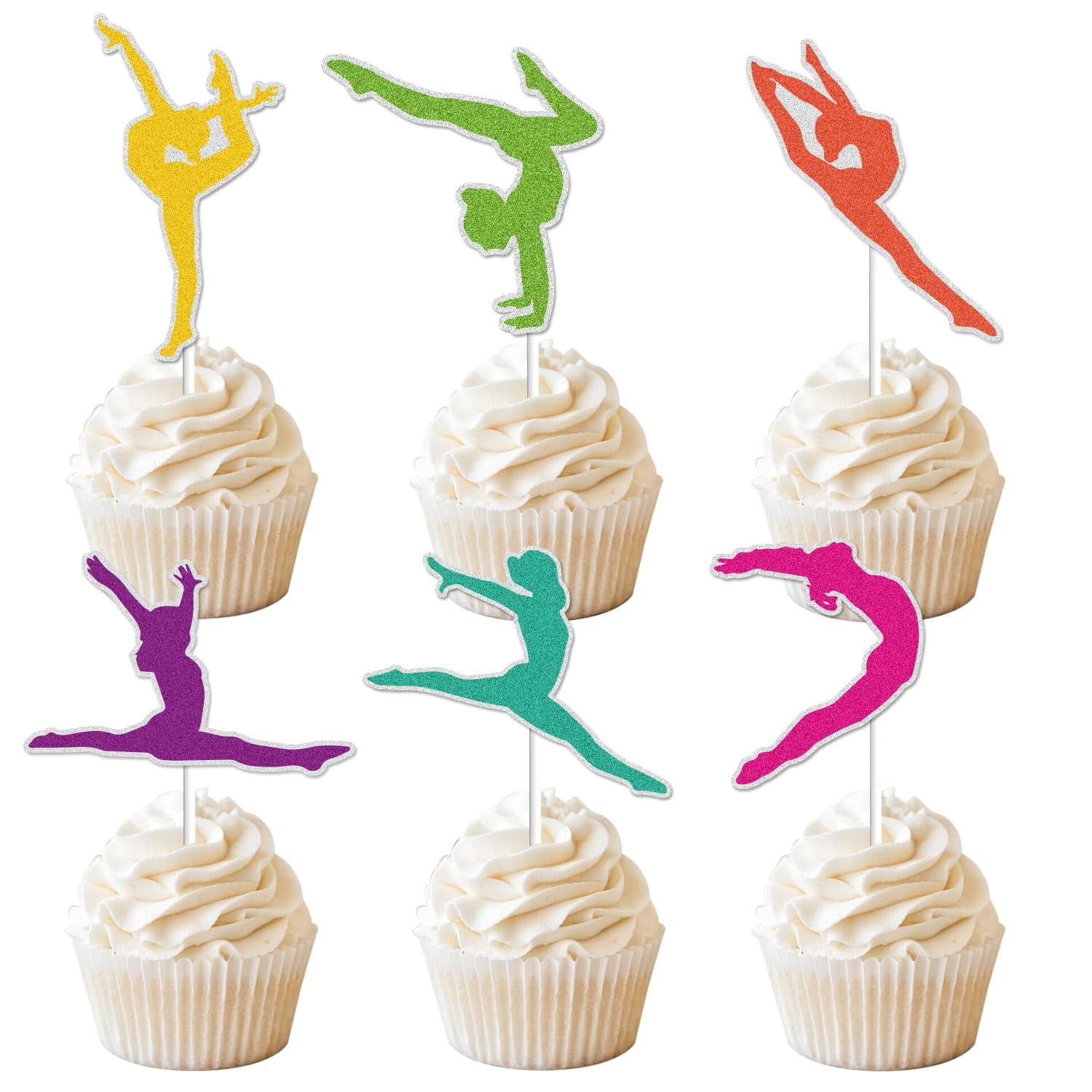 18pcs Gymnastics Cupcake Toppers Pink Rose BSL1 Gold Glitter Happy ...