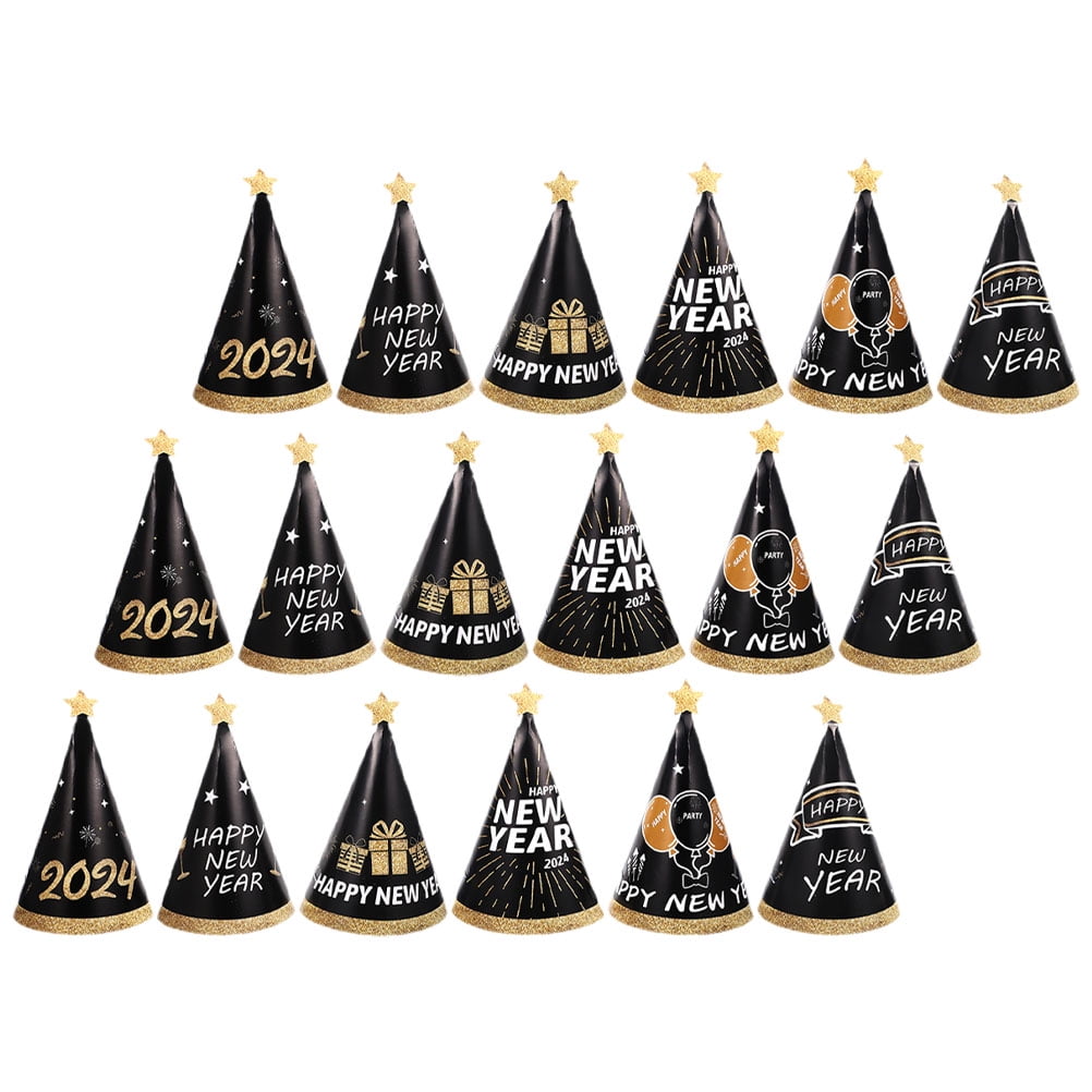 18pcs Happy New Year Party Cone Hats 2024 New Year Paper Hats New Year ...