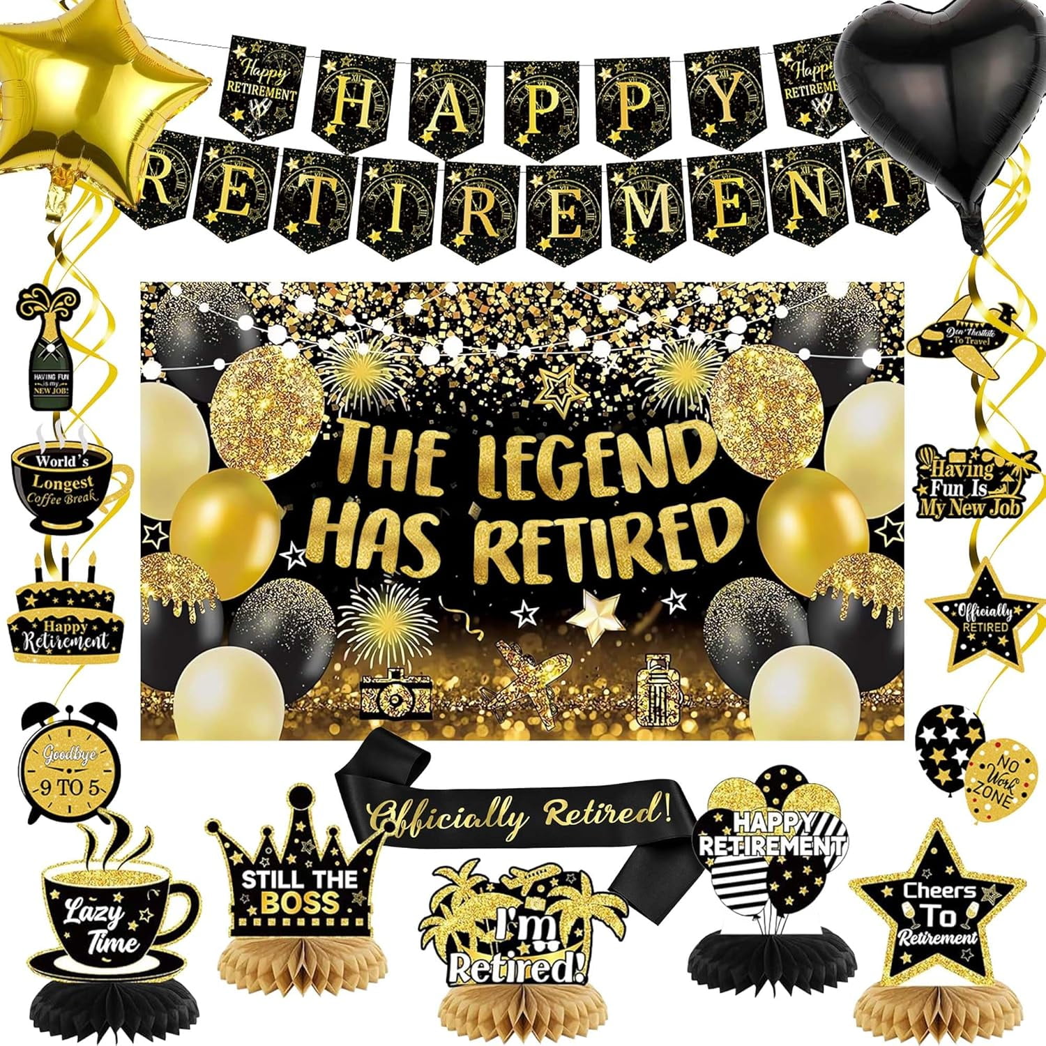 18pcs Happy Retirement Party Backdrop Decorations Retirement Banner for ...