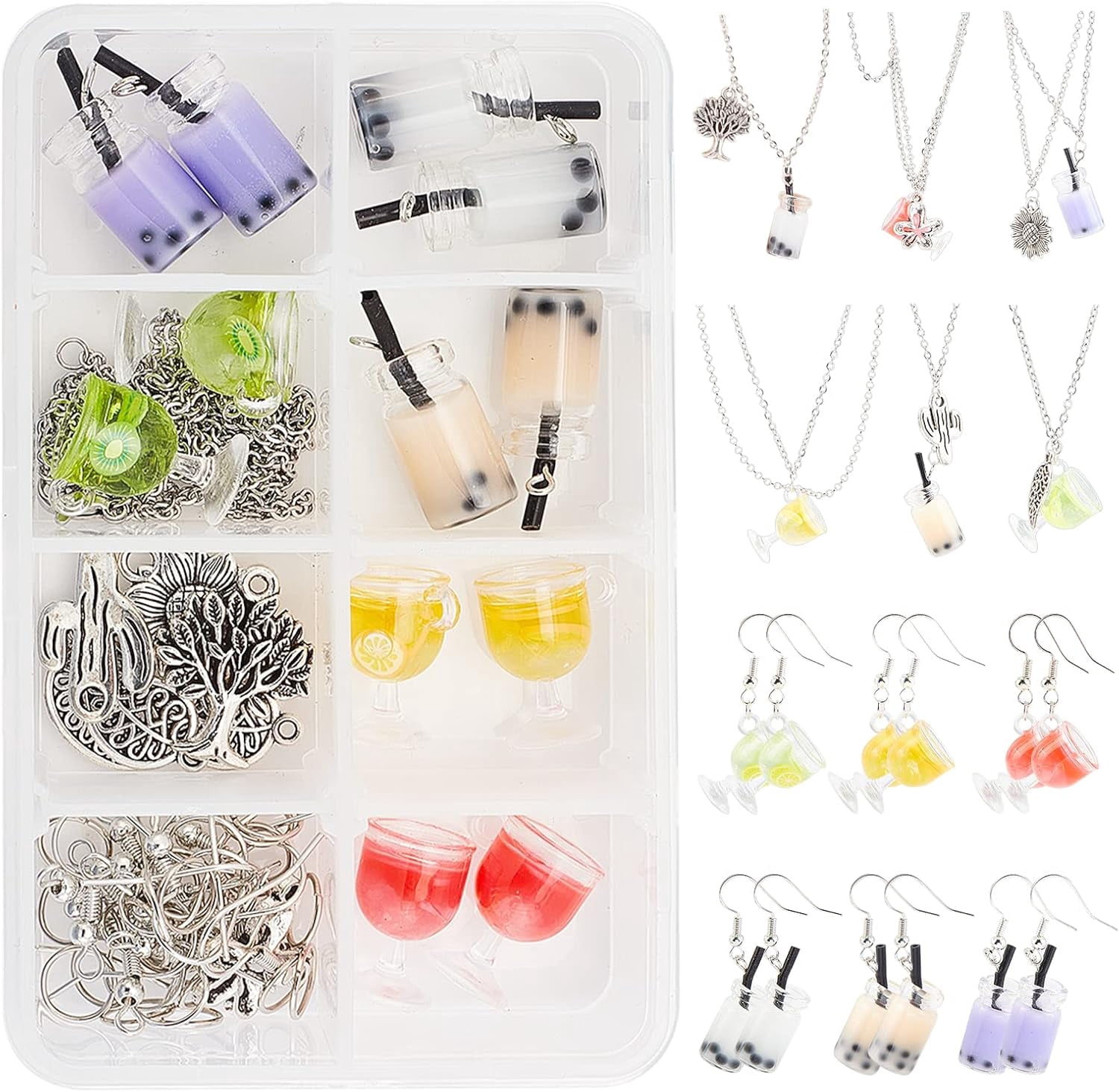 18pcs Mini Cup Resin Charms Earring Making Kit 17.7 inch Necklace Chain ...
