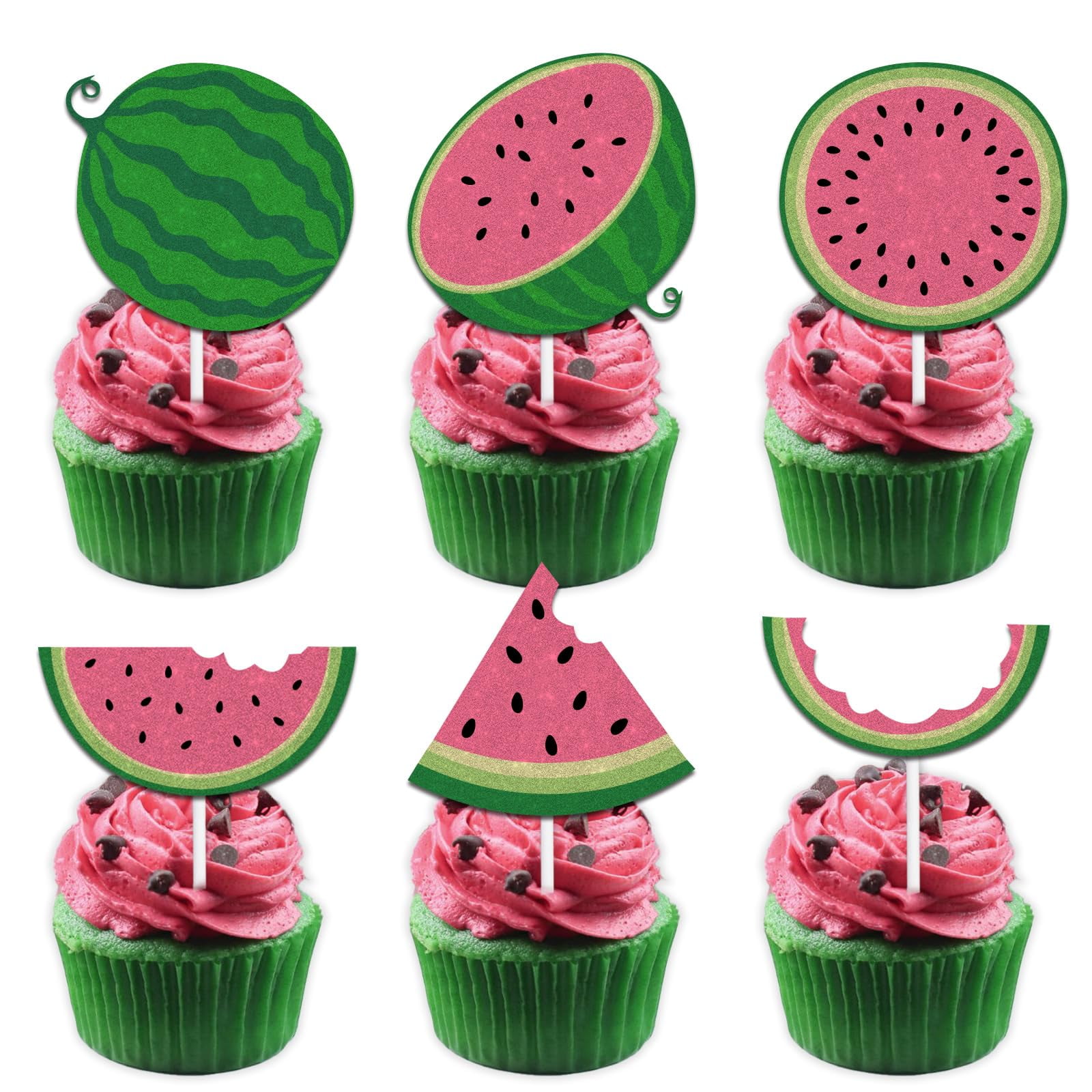18pcs Pink Glitter Watermelon Dessert Cupcake COC1Topper Pick ...