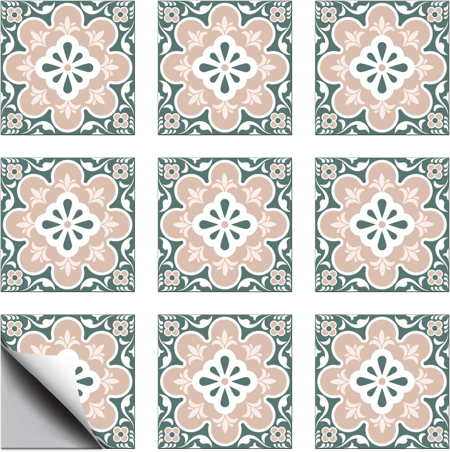 18pcs Pink Green Geometric Flowers Tile Stickers Waterproof Tile ...