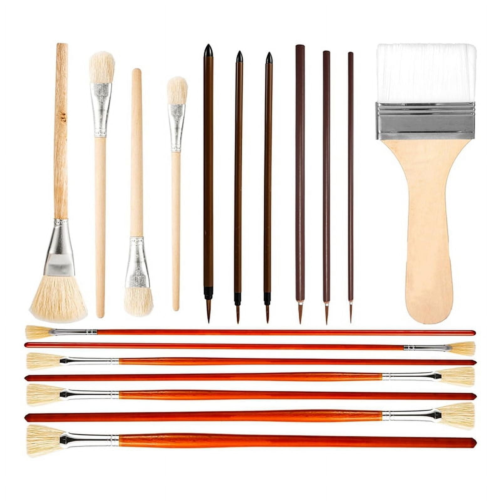 HOT 18pcs Pottery Glaze Brushes, Wood Long Handle Artist Fan Paint ...