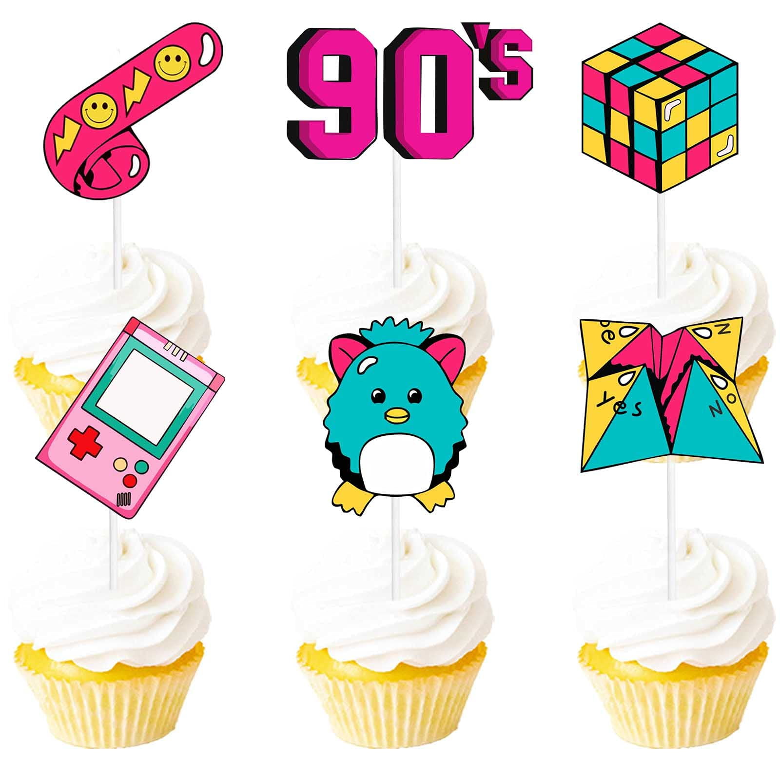 18pcs Purple Glitter Dessert RE32 Cupcake Topper Game 90’s Decade Retro ...