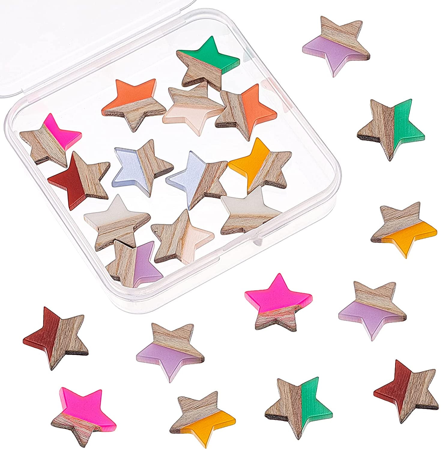 18pcs Resin Wooden Cabochons Star Resin Wooden Earring Pendants Vintage ...