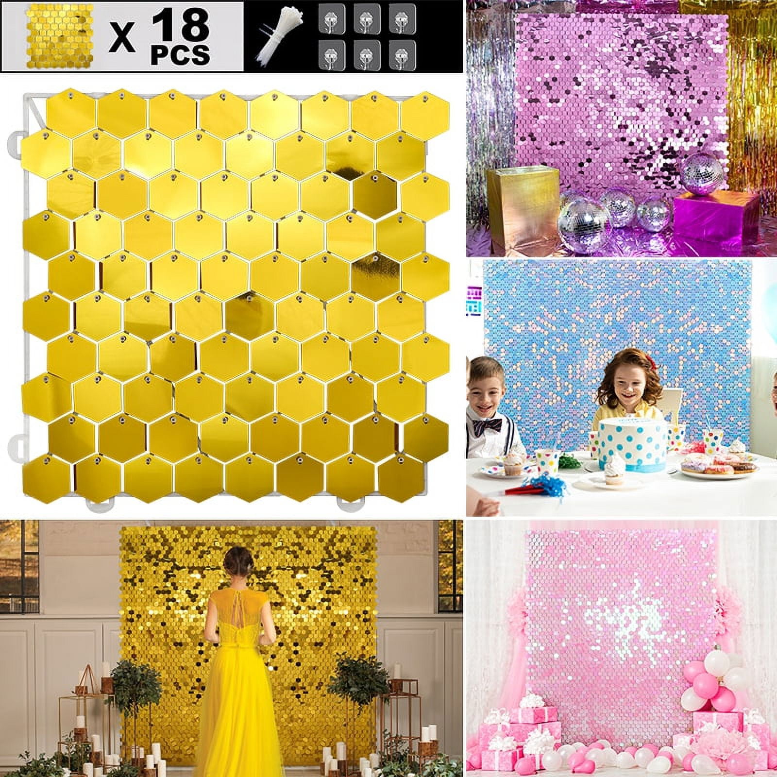 18pcs Shimmer Wall Backdrop Wedding Background Sequin Panels Clear Back ...