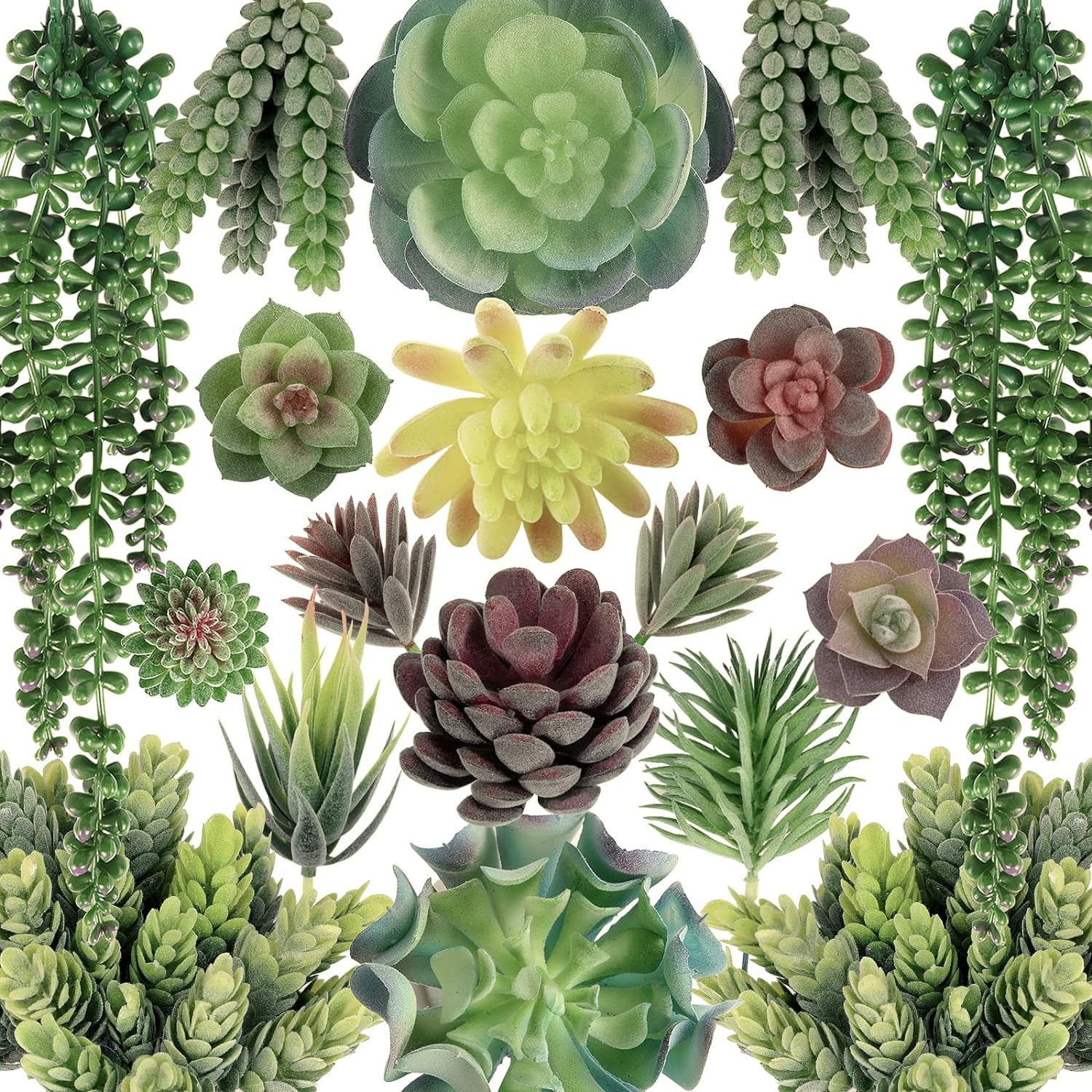 Muchenggift 18pcs Artificial Succulent Plants, Unpotted Faux Green ...