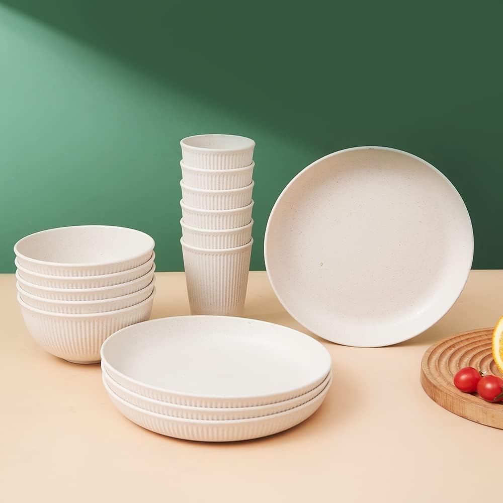 18pcs Wheat Straw Dinnerware Sets Unbreakable Reusable Dinnerware Set ...
