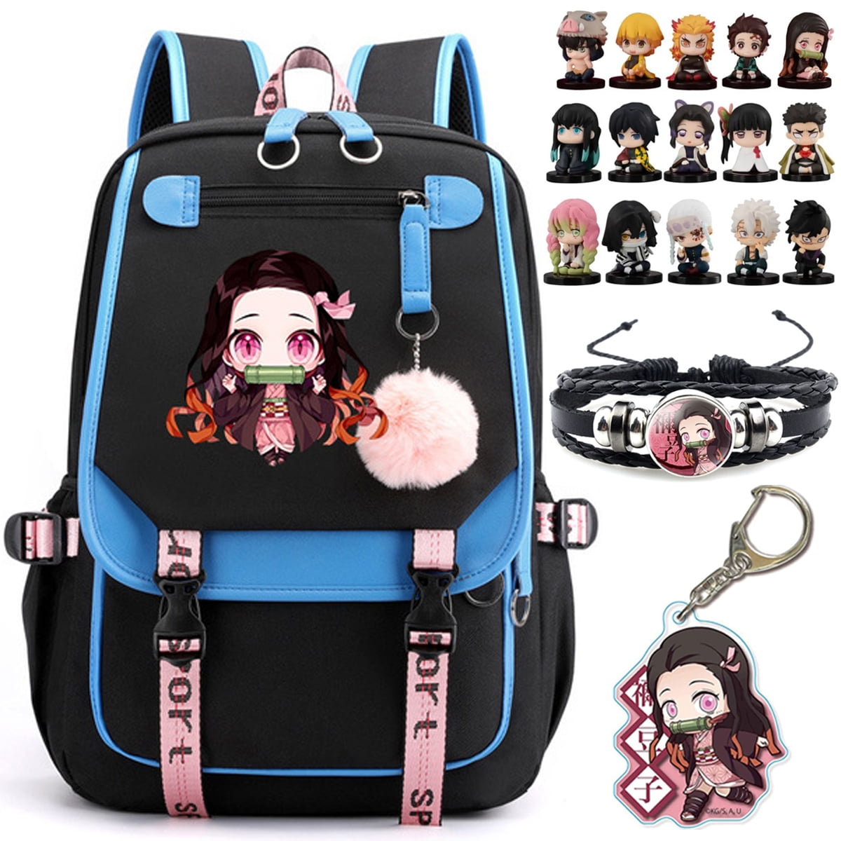 18pcs/kit Nezuko Backpack with USB Charging Port, Bookbag - Walmart.com