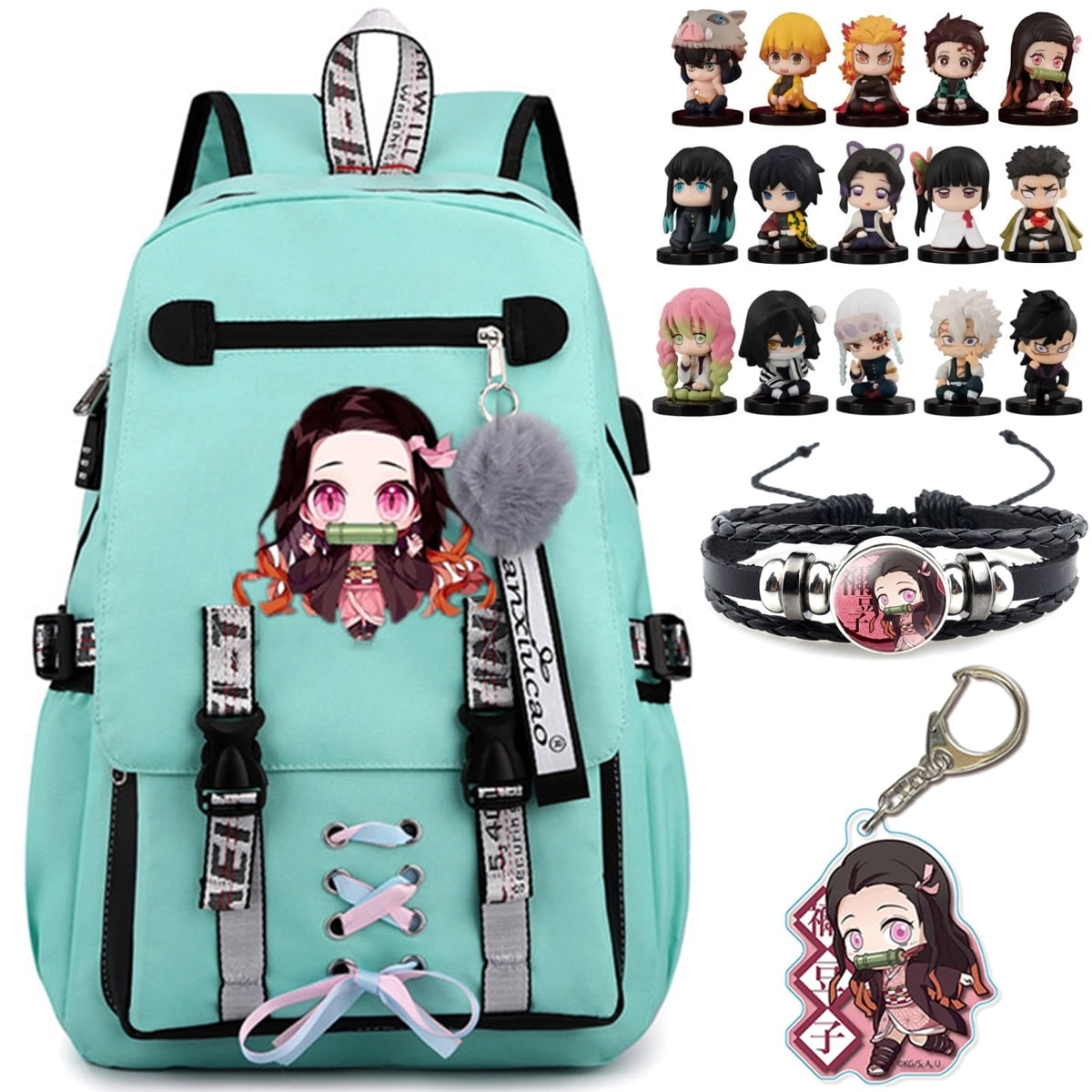 18pcs/set Demon Slayer Nezuko School Bag, Usb Port Backpack - Walmart.com