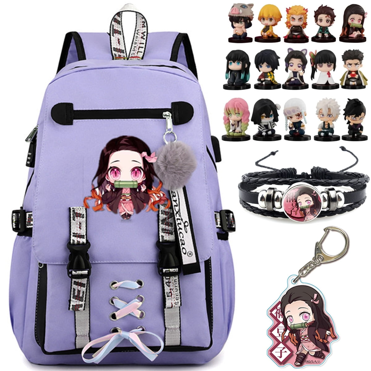 18pcs/set Demon Slayer Nezuko School Bag, Usb Port Backpack - Walmart.com