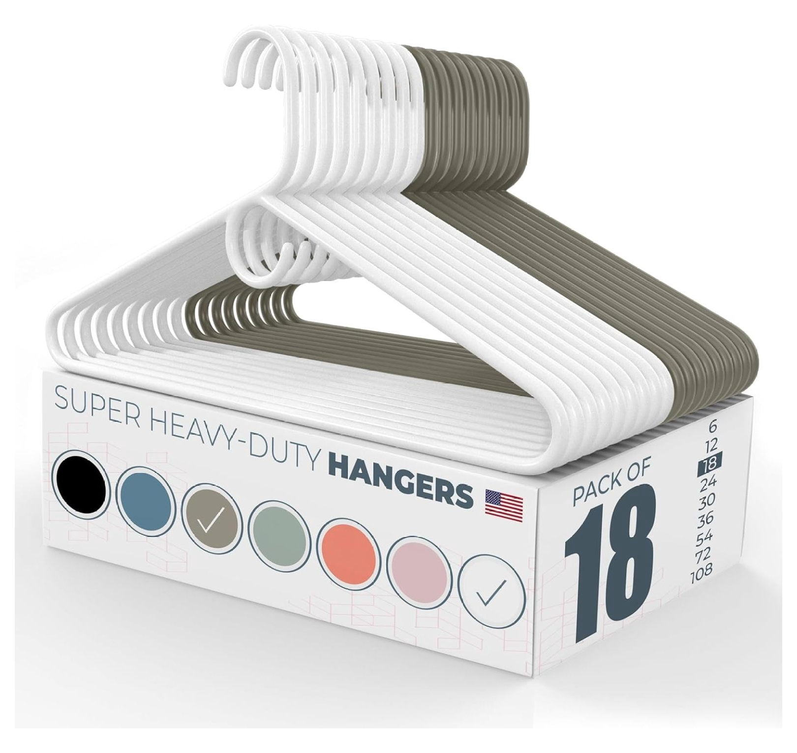 18pk Made in USA Super Heavy Duty Plastic Clothes Hangers Bulk, 20 30 ...