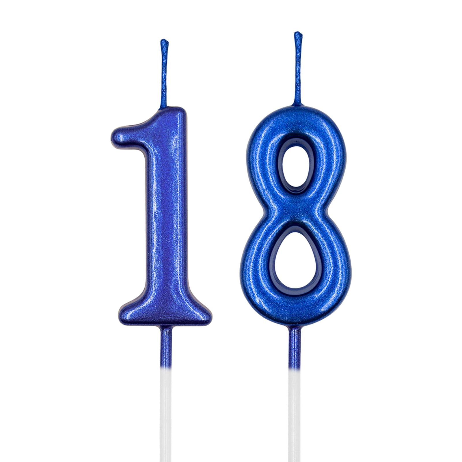 18th & 81st Birthday Candles, Blue Number 18 81 Candle for Cake, Happy Birthday Cake Topper ...