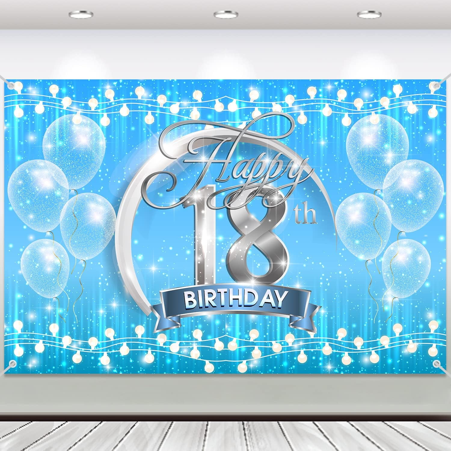 18th Birthday Backdrop Banner Decorations Blue and Silver for Boys ...