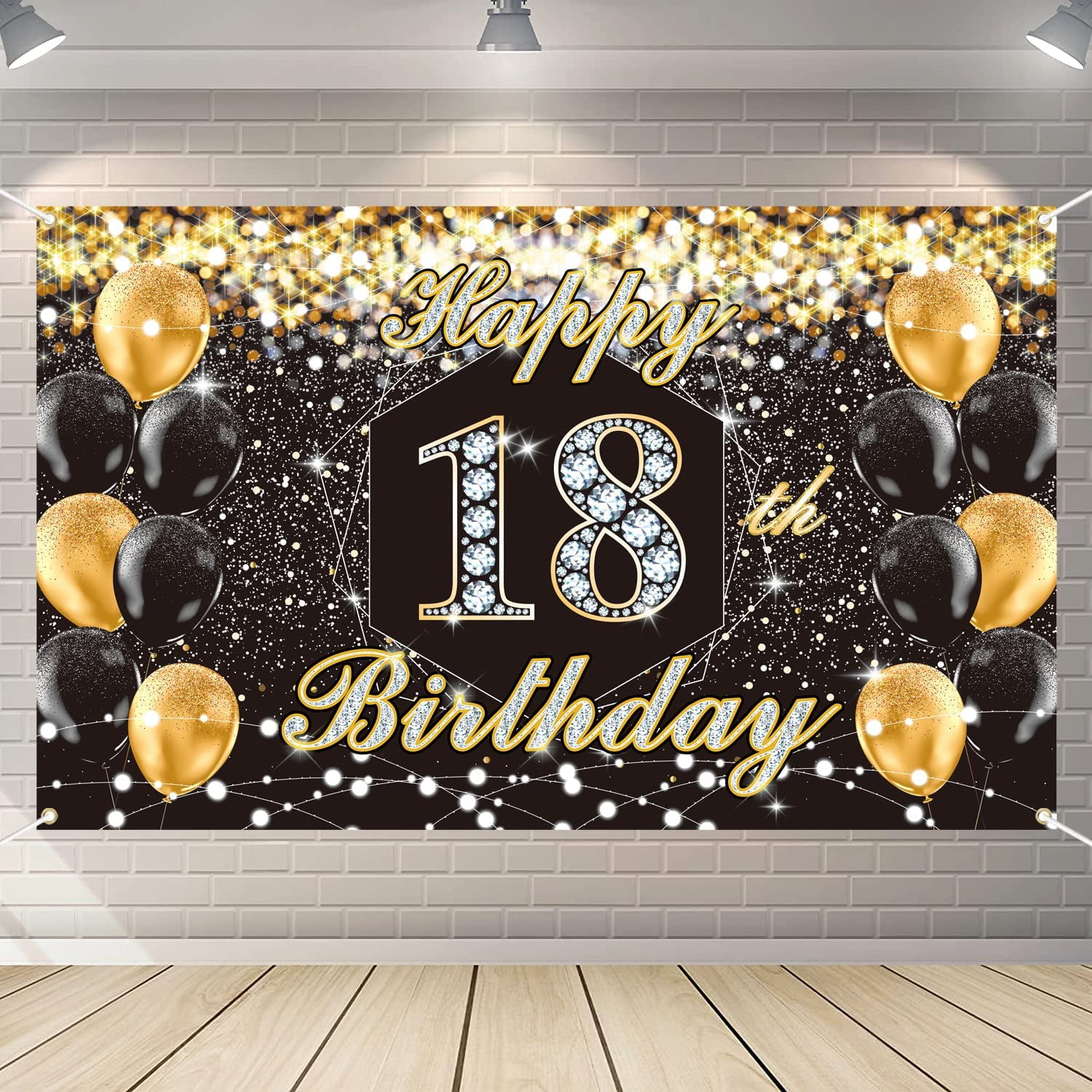 18th Birthday Banner Backdrop, 18th Birthday Party Decorations Black ...